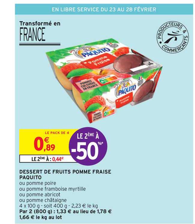 Promo Dessert De Fruits Pomme Fraise Paquito chez Intermarché Hyper ...