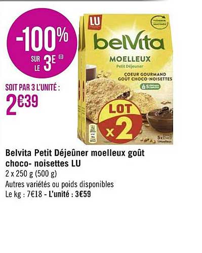 Promo Belvita Petit Déjeûner Moelleux Goût Choco-noisettes Lu chez ...