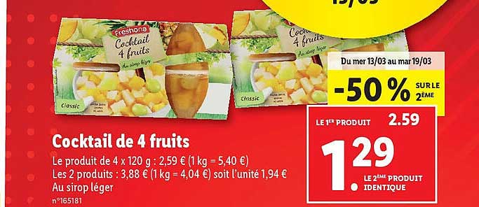 Promo Cocktail De 4 Fruits Freshona chez Lidl - iCatalogue.fr