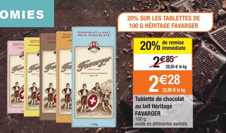 Promo Tablette De Chocolat Au Lait Héritage Favarger chez Migros France ...