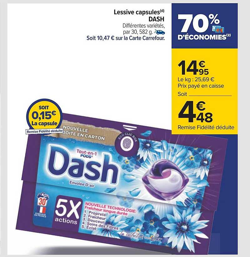 Promo Lessive Capsules Dash chez Carrefour - iCatalogue.fr