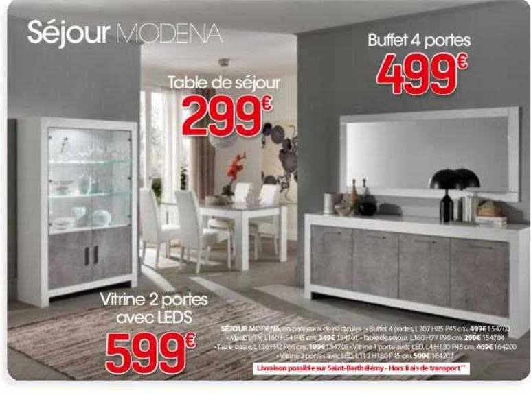 Promo Table De Séjour Modena, Vitrine 2 Portes Avec Leds Modena, Buffet ...