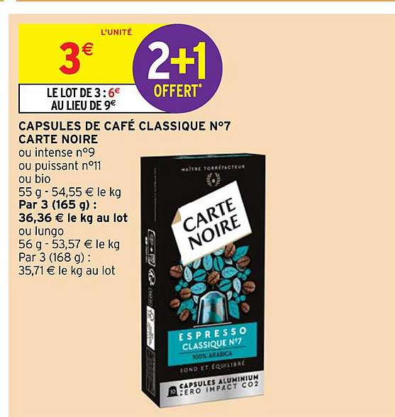 Promo Capsules De Café Classique N°7 Carte Noire chez Intermarché Hyper ...