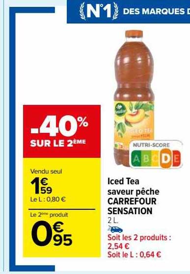Promo Iced Tea Saveur Pêche Carrefour Sensation chez Carrefour Market ...