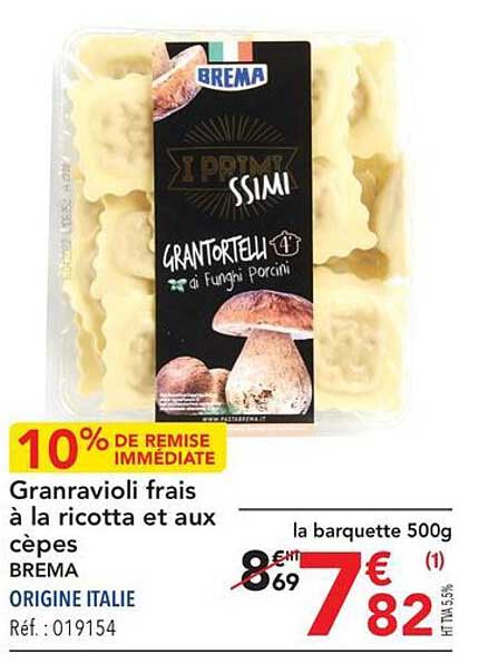 Promo Granravioli Frais à La Ricotta Et Aux Cèpes Brema chez METRO ...