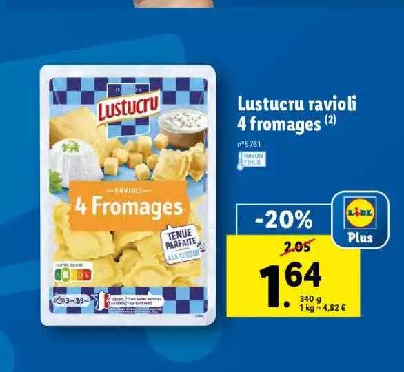 Promo Lustrucru Ravioli 4 Fromages chez Lidl - iCatalogue.fr