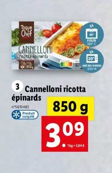 Promo Cannelloni Ricotta épinards Toque Du Chef chez Lidl - iCatalogue.fr