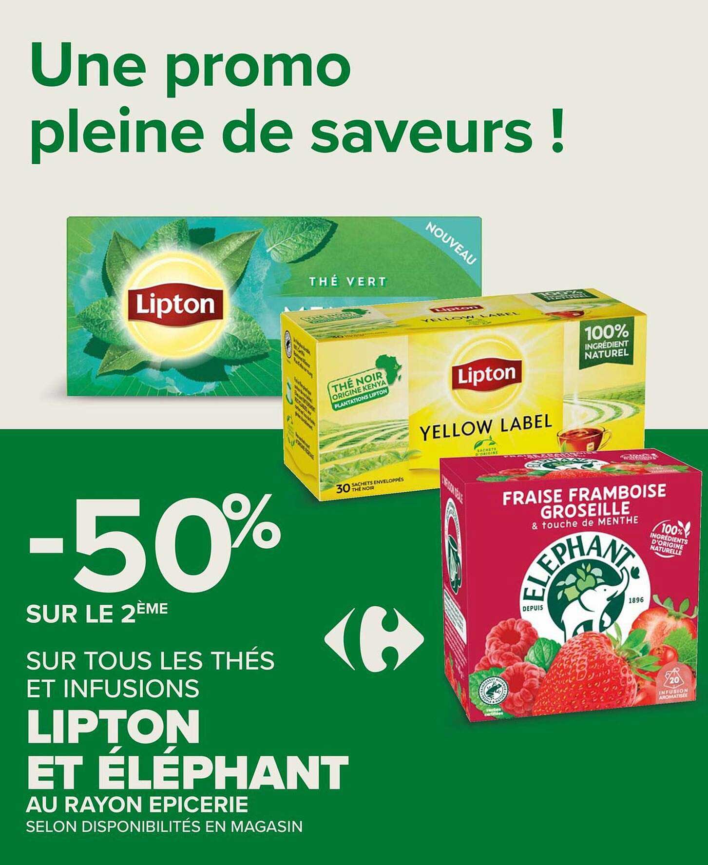 Promo Thé Et Infusions Lipton Et éléphant chez Carrefour City ...