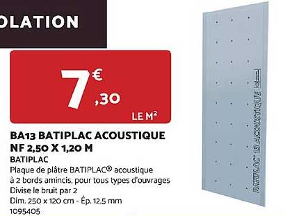 Promo Ba13 Batiplac Acoustique Nf2,50 X 1,20 M chez Bricomarché ...