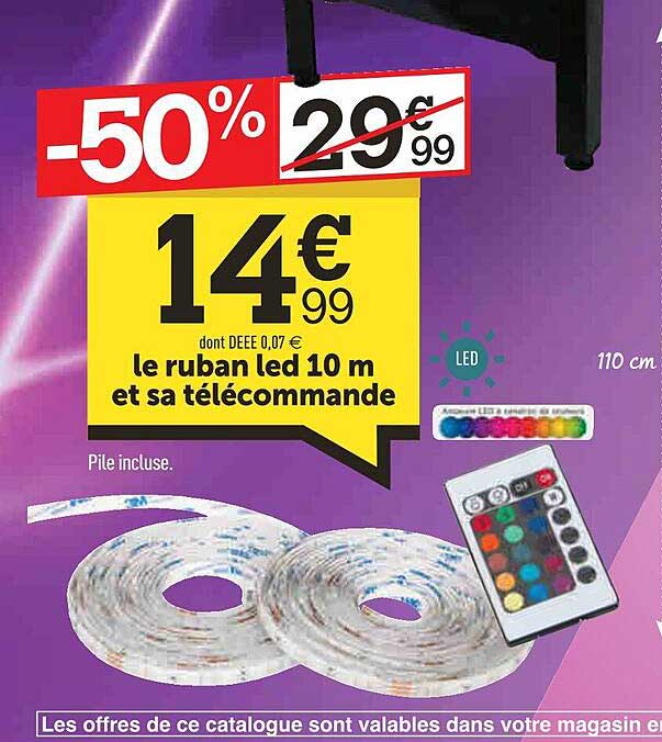 Promo Le Ruban Led 10 M Et Sa Télécommande chez Centrakor - iCatalogue.fr