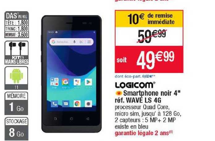 Offre Smartphone Le Wave Noir Logicom chez E Leclerc