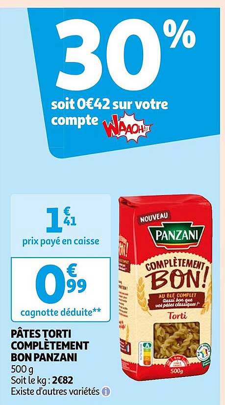 Promo Pâtes Torti Complétement Bon Panzani chez Auchan - iCatalogue.fr