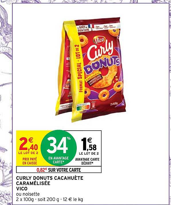 Promo Curly Donuts Cacahuète Caramélisée Vico chez Intermarché ...