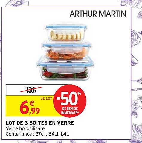 Promo Lot De 3 Boîtes En Verre Arthur Martin chez Intermarché Hyper ...