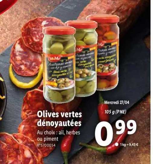 Promo Olives Vertes Dénoyautées chez Lidl - iCatalogue.fr Promo Olives Vertes Dénoyautées chez Lidl - iCatalogue.fr