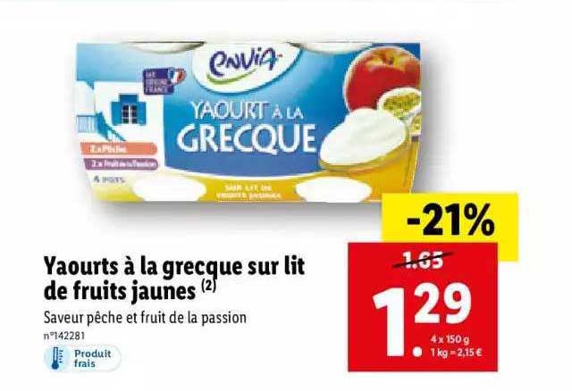Promo Yaourts à La Grecque Sur Lit De Fruits Jaunes chez Lidl ...