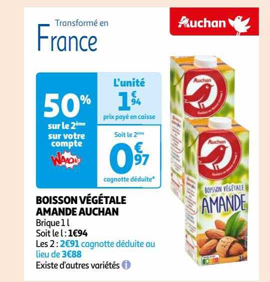 Promo Boisson Végétale Amande Auchan chez Auchan - iCatalogue.fr