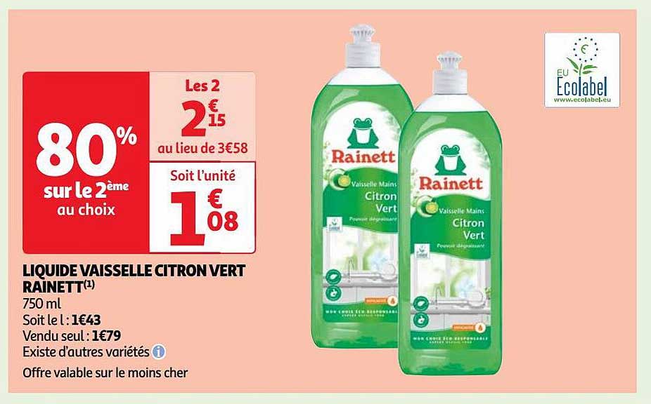 Promo Liquide Vaisselle Citron Vert Rainett chez Auchan - iCatalogue.fr