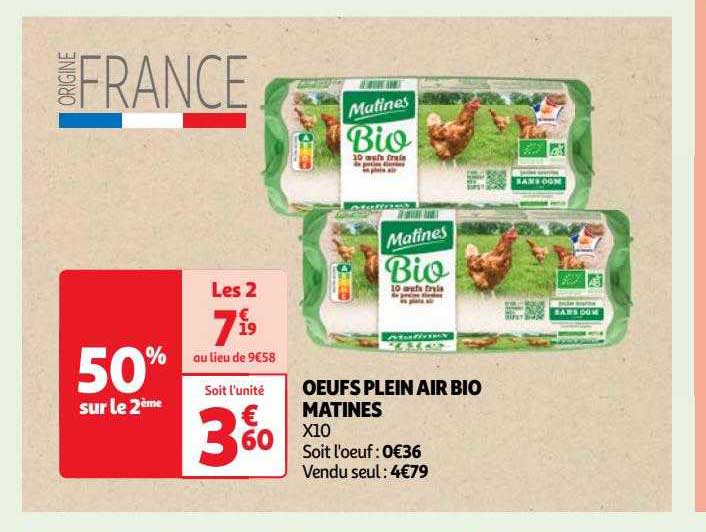 Promo œufs Plein Air Bio Matines chez Auchan - iCatalogue.fr