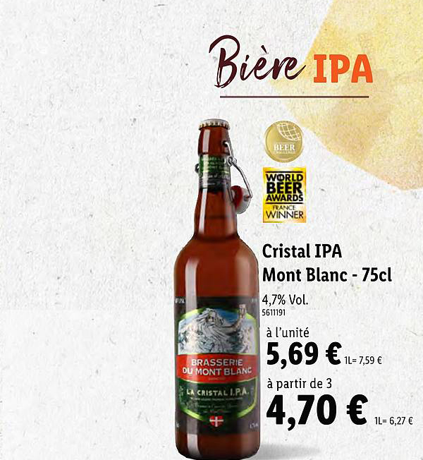 Promo Cristal Ipa Mont Blanc 75cl chez Lidl - iCatalogue.fr