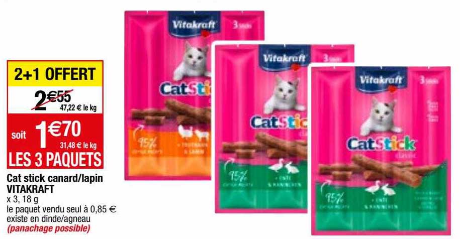 Promo Cat Stick Canard Ou Lapin Vitakraft chez Migros France ...