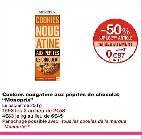 Promo Cookies Nougatine Aux Pépites De Chocolat "monoprix" chez ...