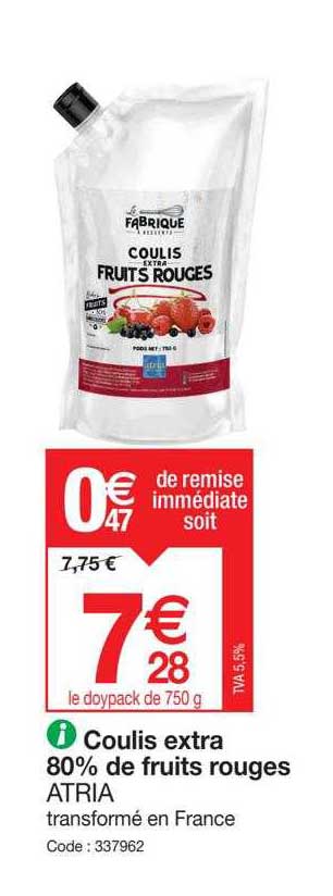 Promo Coulis Extra 80% De Fruits Rouges Atria chez Promocash ...