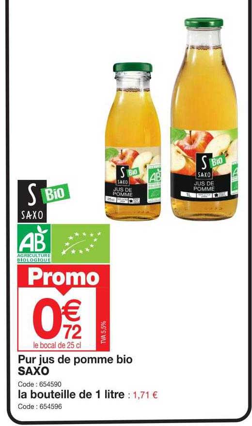 Promo Pur Jus De Pomme Bio Saxo chez Promocash - iCatalogue.fr