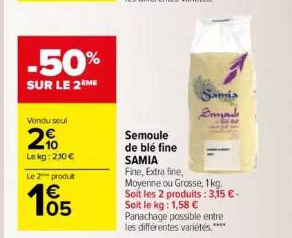 Promo Semoule De Blé Fine Samia chez Carrefour - iCatalogue.fr