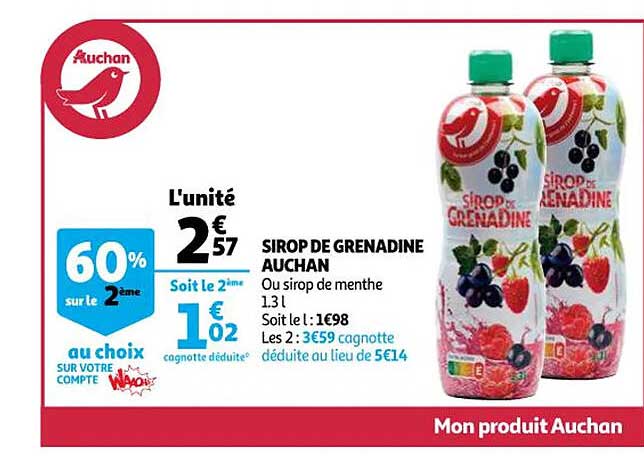 Promo Sirop De Grenadine Auchan chez Auchan - iCatalogue.fr