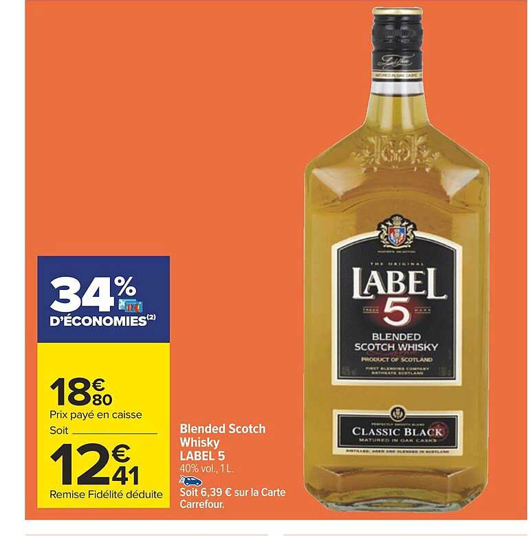 Promo Blended Scotch Whisky Label 5 chez Carrefour - iCatalogue.fr