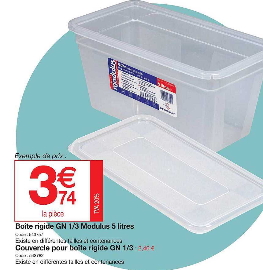Promo Boîte Rigide Gn 1-3 Modules 5 Litres, Couvercle Pour Boîte Rigide ...