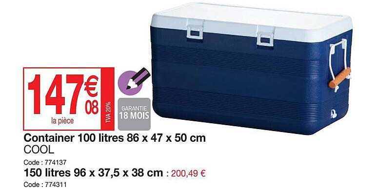 Promo Container 100 Litres 86 X 47 X 50 Cm Cool, 150 Litres 96 X 37,5 X ...