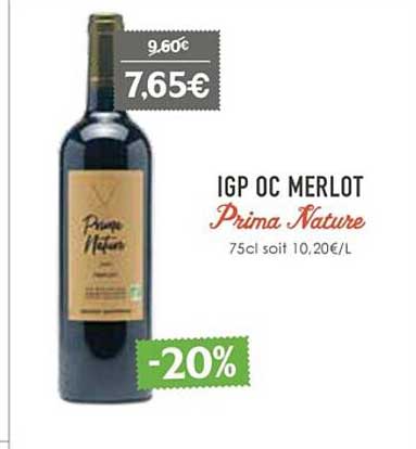 Promo Igp Oc Merlot Prima Nature chez Naturalia - iCatalogue.fr