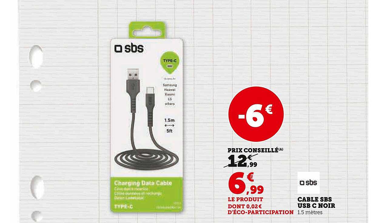 Promo Câble Sbs Usb C Noir chez Super U - iCatalogue.fr