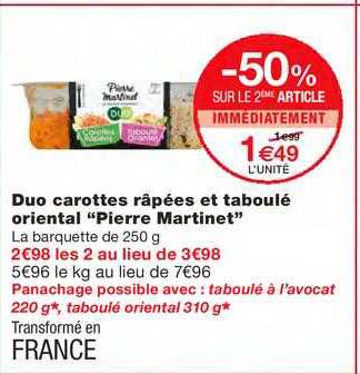 Promo Duo Carottes Râpées Et Taboulé Oriental "pierre Martinet" chez ...
