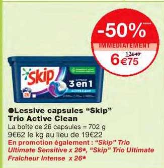 Promo Lessive Capsules "skip" Trio Active Clean chez Monoprix ...