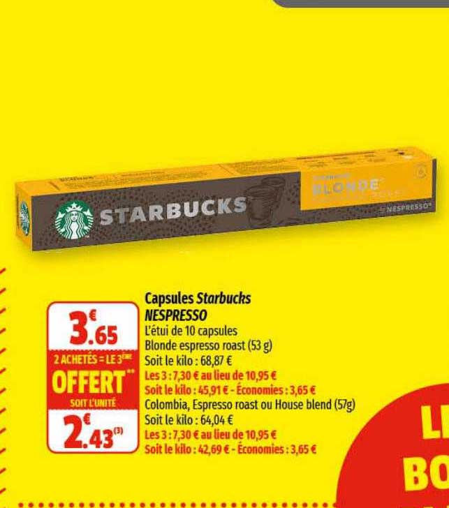 Promo Capsules Starbucks Nespresso chez Coccinelle Supermarché ...