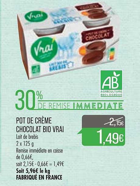 Promo Pot De Crème Chocolat Bio Vrai chez Match - iCatalogue.fr