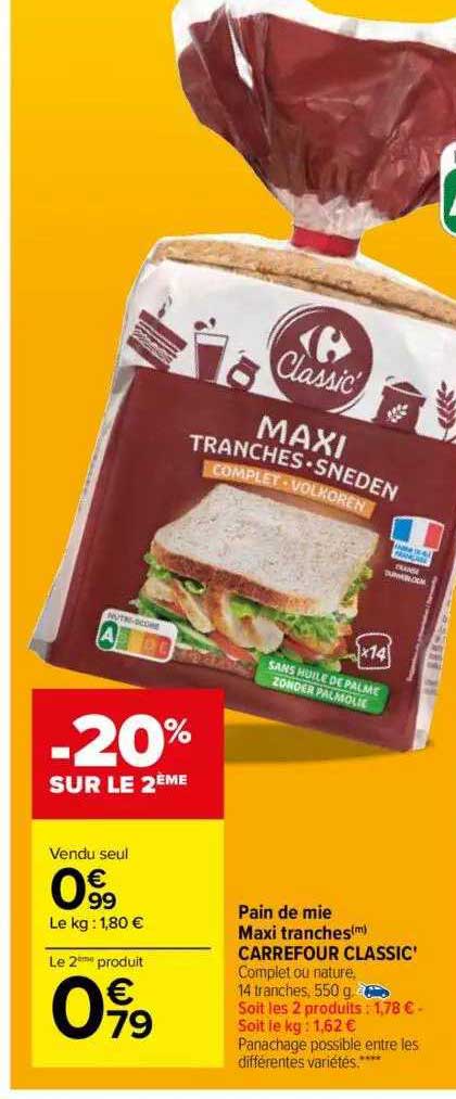 Promo Pain De Mie Maxi Tranches Carrefour Classic' chez Carrefour ...
