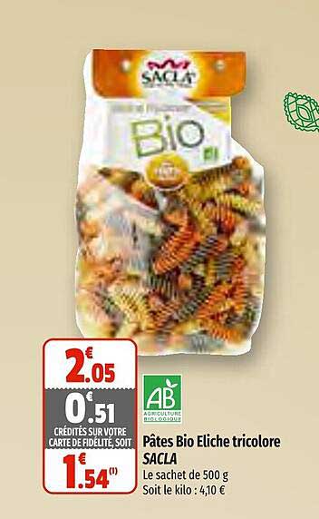 Promo Pâtes Bio Eliche Tricolore Sacla chez Coccinelle Supermarché ...