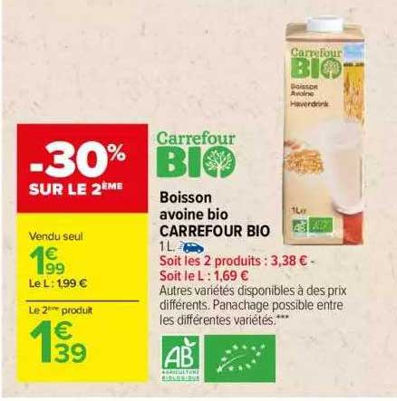 Promo Boisson Avoine Bio Carrefour Bio chez Carrefour - iCatalogue.fr