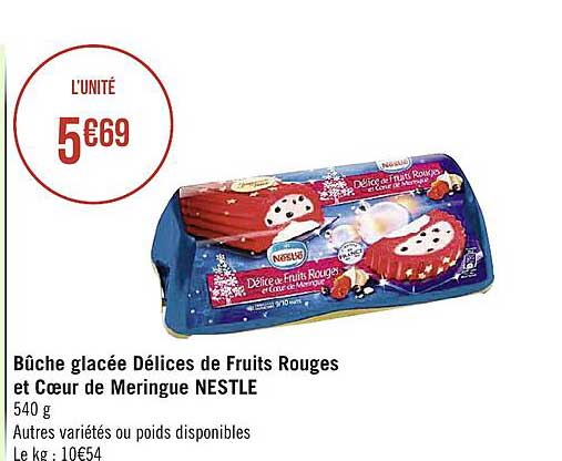 Promo Bûche Glacée Délices De Fruits Rouges Et Cœur De Meringue Nestlé ...