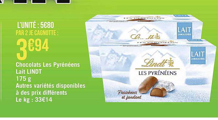 Promo Chocolats Les Pyrénéens Lait Lindt chez Casino Supermarchés ...