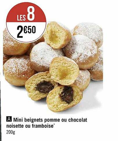 Promo Mini Beignets Pomme Ou Chocolat Noisette Ou Framboise chez Géant ...