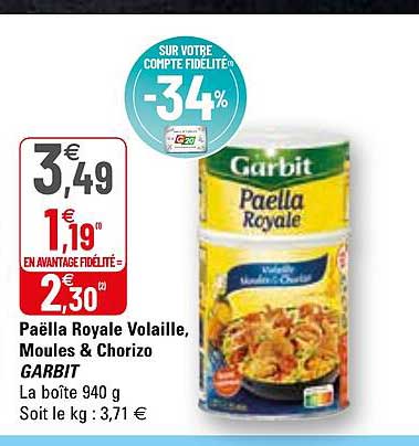 Promo Paëlla Royale Volaille, Moules & Chorizo Garbit chez G20 ...