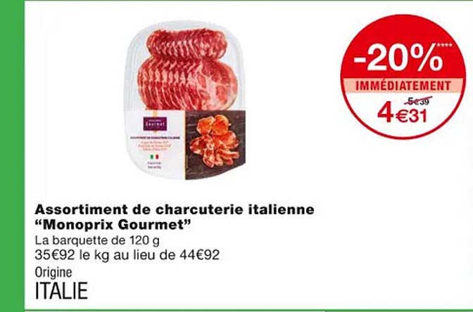 Promo Assortiment De Charcuterie Italienne "monoprix Gourmet" chez ...