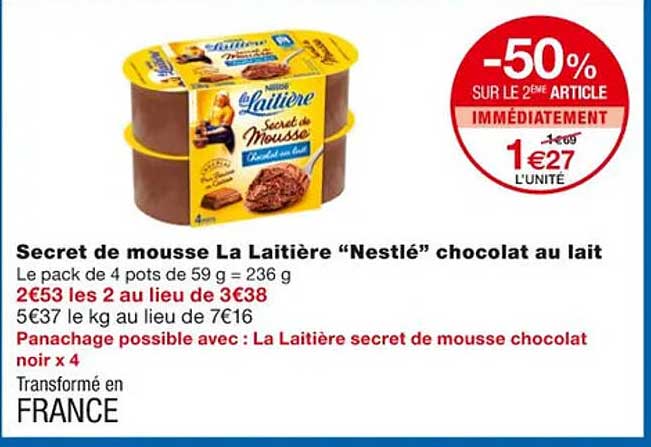 Promo Secret De Mousse La Laitière "nestlé" Chocolat Au Lait chez ...