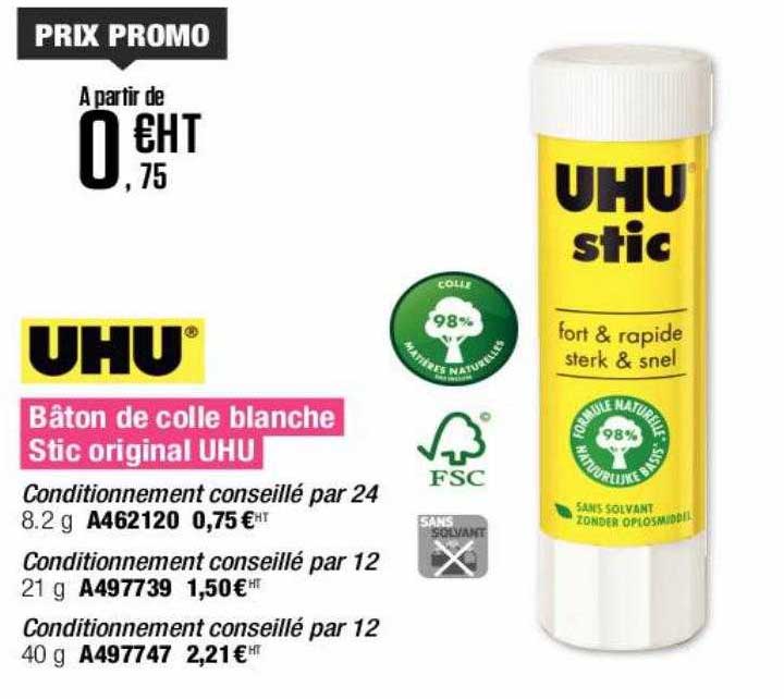 Promo Bâton De Colle Blanche Stic Original Uhu chez Calipage ...
