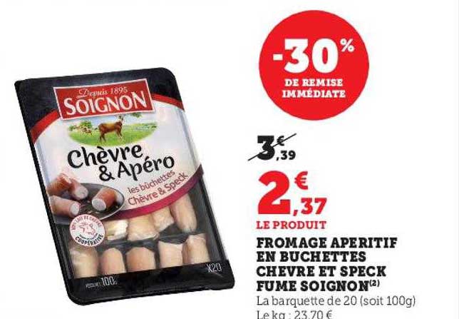 Promo Fromage Apéritif En Bûchettes Chèvre Et Speck Fumé Soignon chez U ...